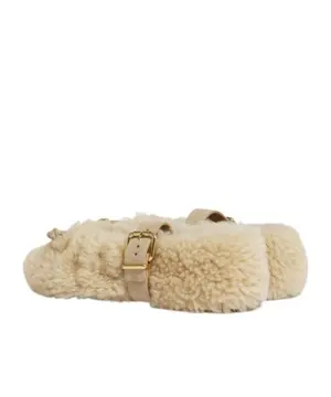 Marni Cream Shearling Ballerina With Buckle