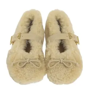 Marni Cream Shearling Ballerina With Buckle
