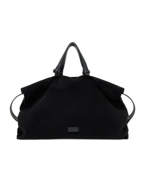Giorgio Armani Suede Travel Duffel Bag With Leather Handles And Zipper - Black