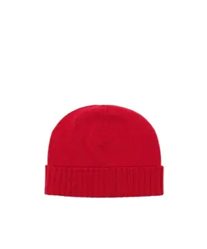 Malo Ribbed Trim Knitted Beanie Hat - Red