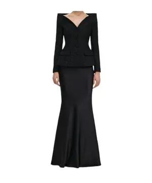 SELF-PORTRAIT Metallic Boucle Satin Maxi Dress - Black