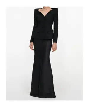 SELF-PORTRAIT Metallic Boucle Satin Maxi Dress