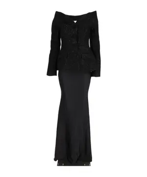 SELF-PORTRAIT Metallic Bouclé Satin Maxi Dress - Black