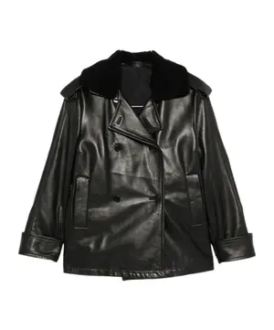 SALVATORE SANTORO Shearling-collar Double-breasted Jacket - Black