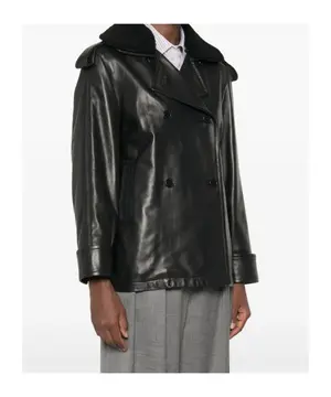 SALVATORE SANTORO Shearling-collar Double-breasted Jacket