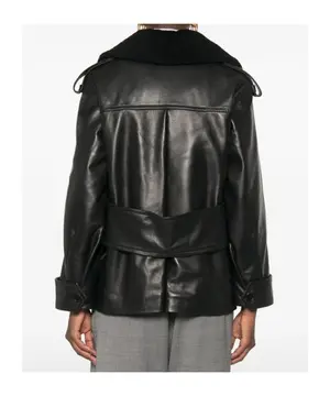 SALVATORE SANTORO Shearling-collar Double-breasted Jacket