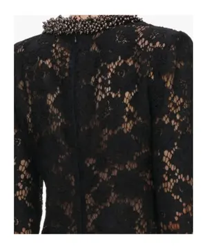 SELF-PORTRAIT Lace Long Sleeve Mini Dress With Embellished Neckline
