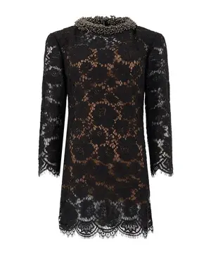 SELF-PORTRAIT Jewel Collar Lace Mini Dress - Black