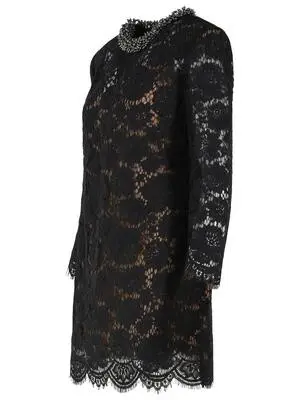 SELF-PORTRAIT Jewel Collar Lace Mini Dress - Black