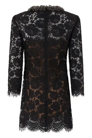 SELF-PORTRAIT Jewel Collar Lace Mini Dress - Black