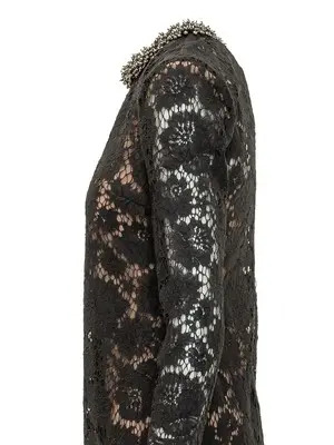SELF-PORTRAIT Jewel Collar Lace Mini Dress - Black