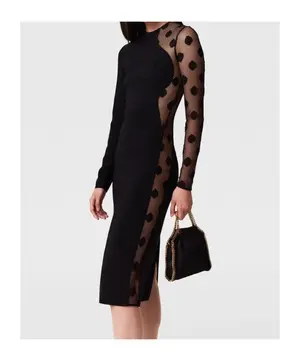 Stella McCartney Polka Dot Mesh Panel Midi Dress