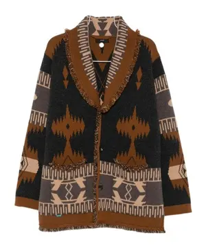 Alanui Jacquard-knit Fringed Cardigan - Grey