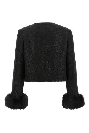 SELF-PORTRAIT Metallic Boucle Jacket With Detachable Faux Fur Cuffs