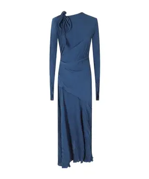 Victoria Beckham Long Sleeve Plisse Dress - Dark Ocean