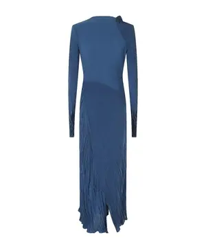 Victoria Beckham Long Sleeve Asymmetrical Hem Dress - Dark Ocean