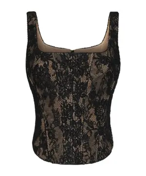 SELF-PORTRAIT Lace Corset Top - Black