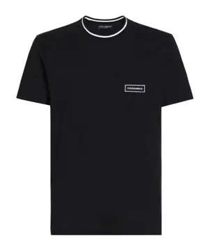 Dolce & Gabbana Logo Patch Cotton T-shirt - Deep Blue