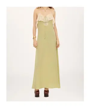 Chloé Sleeveless Maxi Dress With Lace Trim And Draped Tie Detail