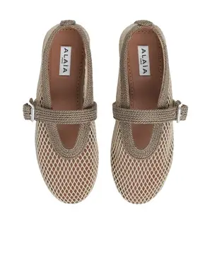 Alaïa Fishnet And Satin Cord Ballet Flats