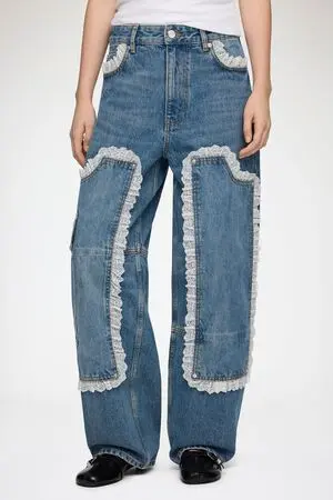 GANNI Audri Lace Jeans In Rigid Denim