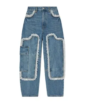 GANNI Audri Lace Jeans In Rigid Denim - Blue