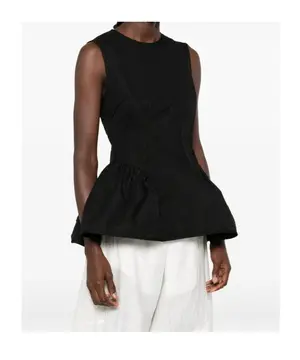 Cecilie Bahnsen Sleeveless Top With Ruffled Hem - Black