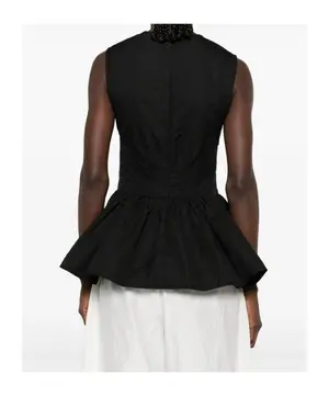 Cecilie Bahnsen Sleeveless Top With Ruffled Hem - Black