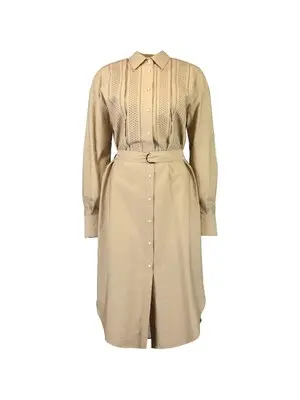 Brunello Cucinelli Broderie Anglaise Belted Midi Shirt Dress - Light Brown