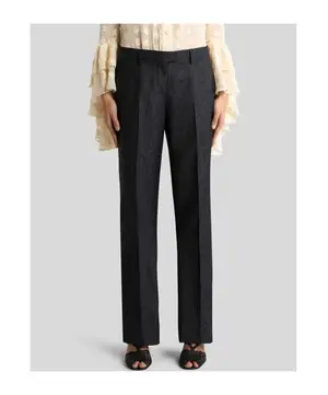 Etro Wool Jacquard Trousers With Arnica Motif - Black