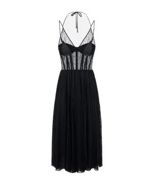 Elisabetta Franchi Lace-panelled Pleated Midi Dress - Black