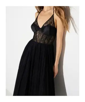 Elisabetta Franchi Lace-panelled Pleated Midi Dress