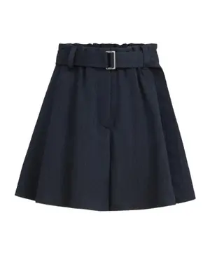 Brunello Cucinelli Virgin Wool Crêpe Chevron Skirt-pants With Monili - Navy Blue