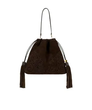 Etro Medium Suede Kalispera Bag With Patch And Tassels - Brown