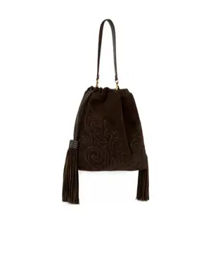 Etro Medium Suede Kalispera Bag With Patch And Tassels
