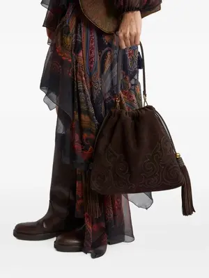 Etro Medium Suede Kalispera Bag With Patch And Tassels