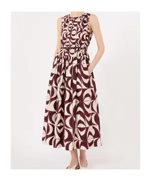 Max Mara Sleeveless Round Neck Printed Maxi Dress - Red