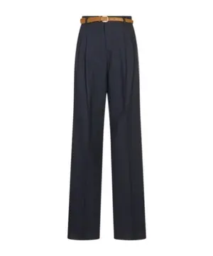 Max Mara Pleated Wide Leg Trousers - Blue