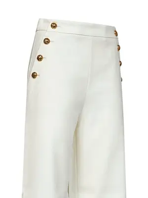 Max Mara High Waist Fluid Leg Trousers With Button Detail - Ivory White