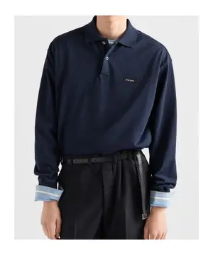 Prada Logo Patch Long-sleeve Polo Shirt