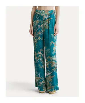 FORTE_FORTE Silk Floral Print Wide Leg Trousers - Topaz