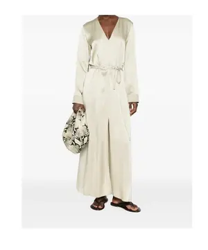 FORTE_FORTE Long-sleeved V-neck Dress With Belt And Slit