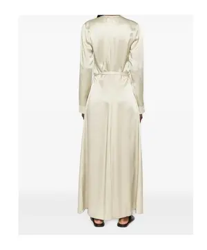 FORTE_FORTE Long-sleeved V-neck Dress With Belt And Slit