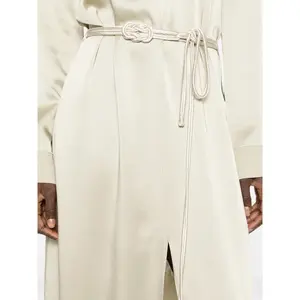 FORTE_FORTE Long-sleeved V-neck Dress With Belt And Slit
