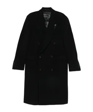 LARDINI Double-breasted Peaked-lapel Coat - Black