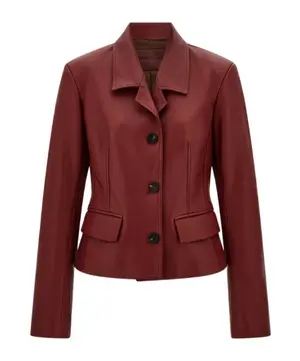 FERRAGAMO Fitted Deerskin Leather Jacket With Welt Pockets - College Red