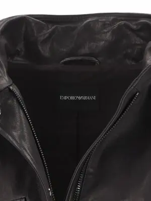 Emporio Armani Leather Jacket With High Neck And Flap Pockets