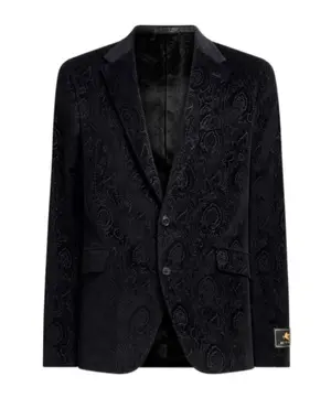 Etro Single-breasted Jacket In Cotton Velvet With Arnica Motif - Black