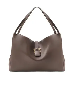 FERRAGAMO Large Mia Gancini-plaque Leather Tote Bag - Limoges/nero