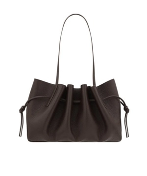 Yuzefi Scallop Shoulder Bag In Espresso Pebble Grained Leather - No